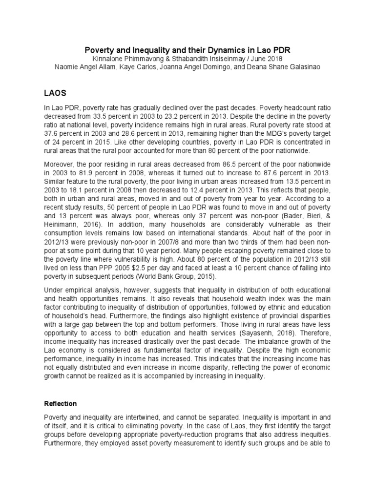 Poverty and Inequality and Their Dynamics in Lao PDR: Reflection | Download Free PDF | Poverty ...