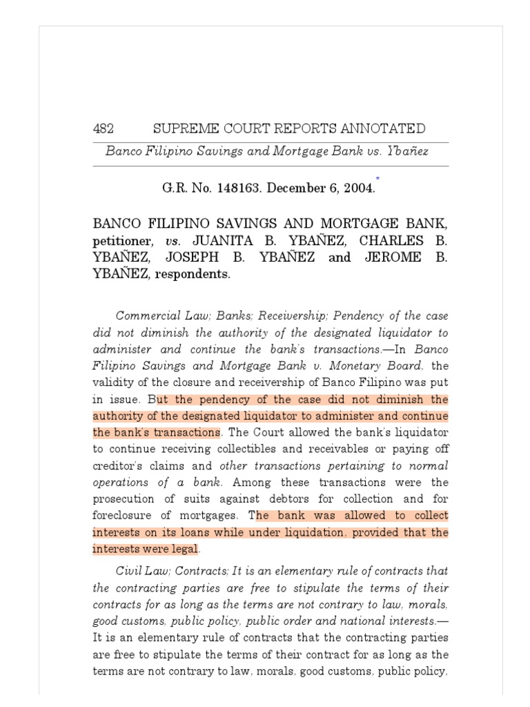 Banco Filipino Savings and Mortgage Bank v. Ybanez | PDF | Loans | Interest