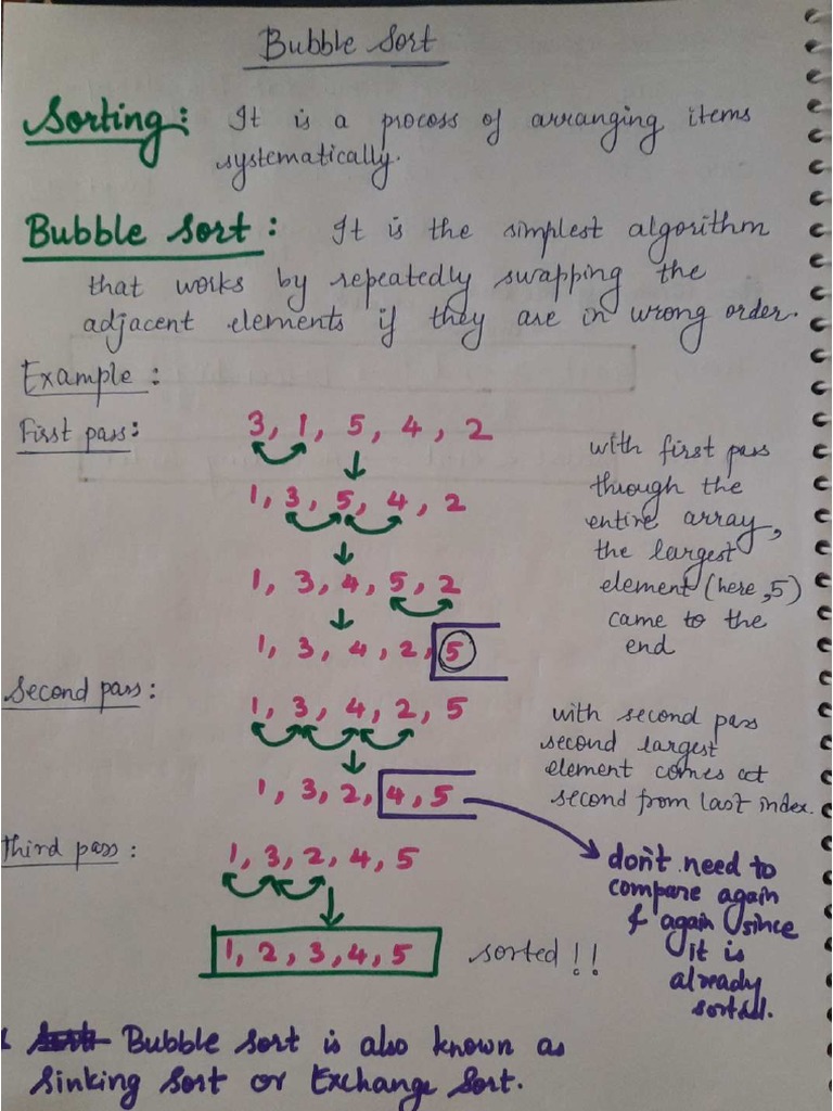 Handwritten Notes On Bubble Sort PDF | PDF