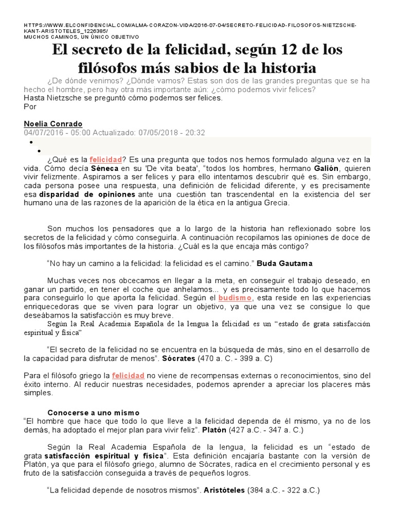 La búsqueda de la felicidad según filósofos | PDF | Felicidad | Aristóteles