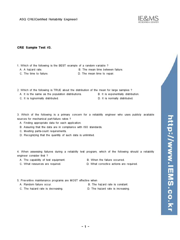 Cre Test 3 | PDF | Reliability Engineering | System
