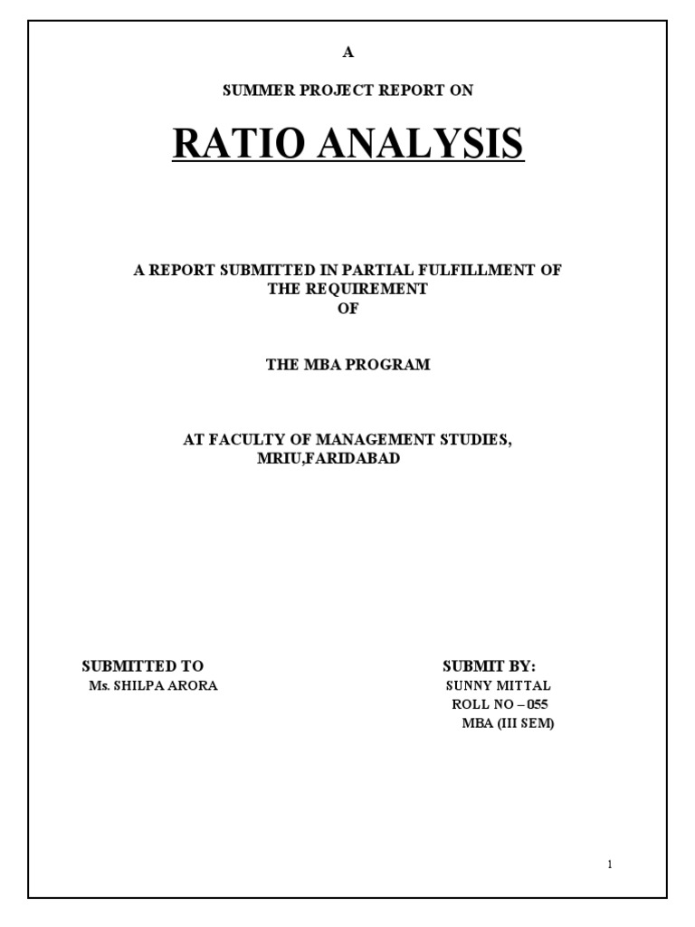 Ratio Analysis: A Summer Project Report On | PDF | Financial Analyst ...