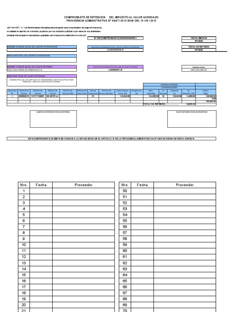 Formato de Retención de Iva en Excel Venezuela | PDF | Impuestos ...