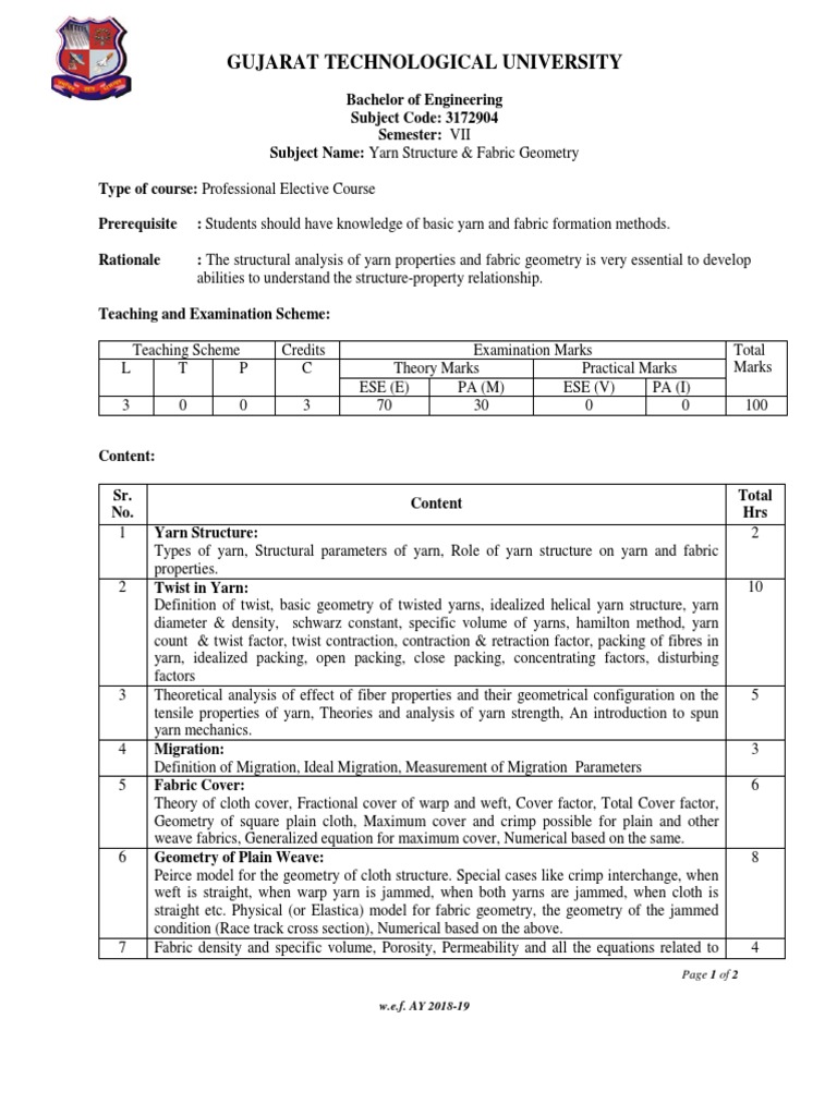 Yarn Structure and Fabric Geometry | PDF | Yarn | Textiles