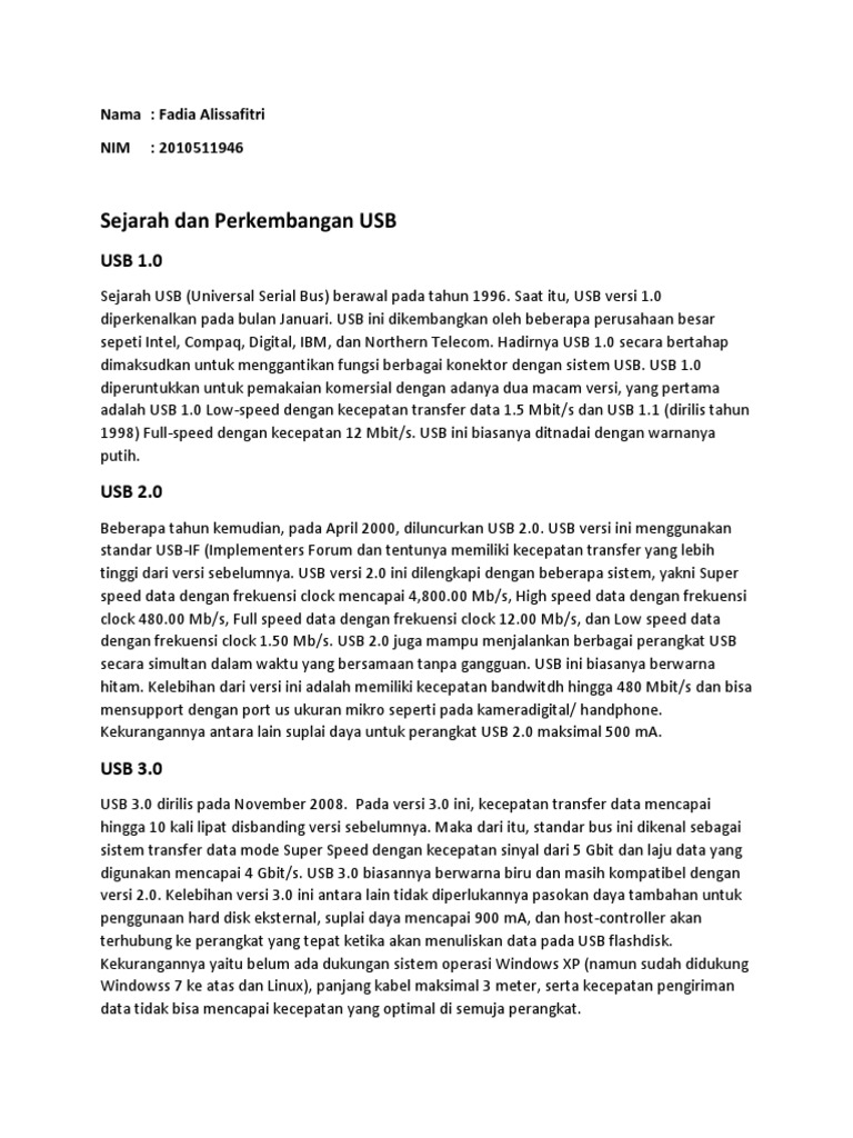 Sejarah dan Perkembangan USB | PDF | Teknologi & Rekayasa