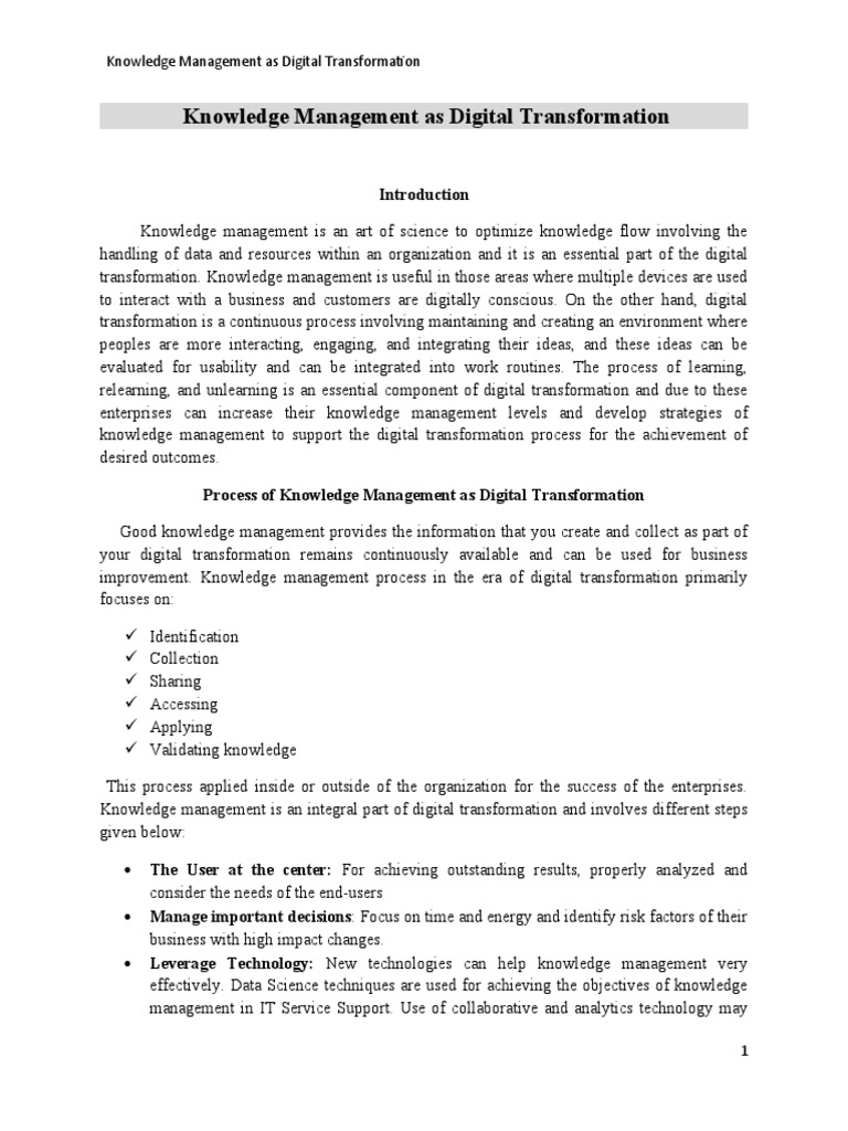 Knowledge Management As Digital Transformation | PDF | Knowledge ...