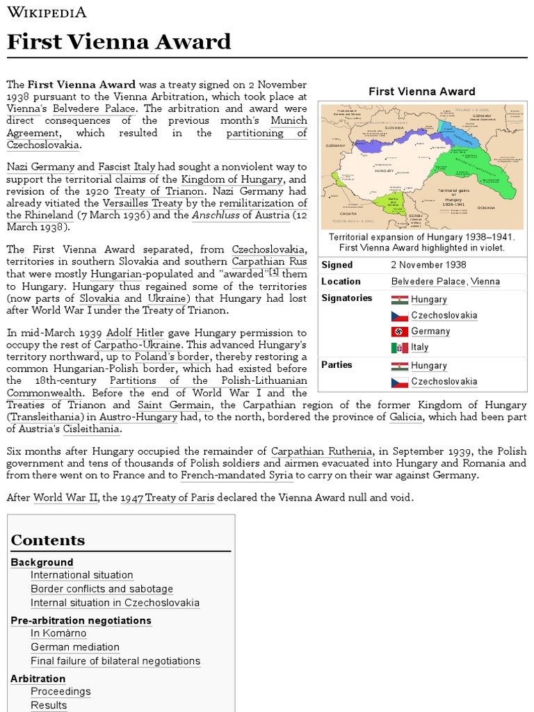First Vienna Award - Wikipedia | PDF | Europe