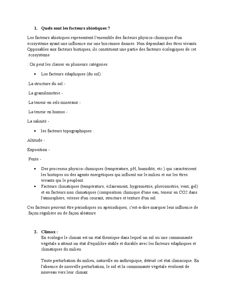 Les facteurs abiotiques en écologie | PDF | Environnement naturel | Sol ...
