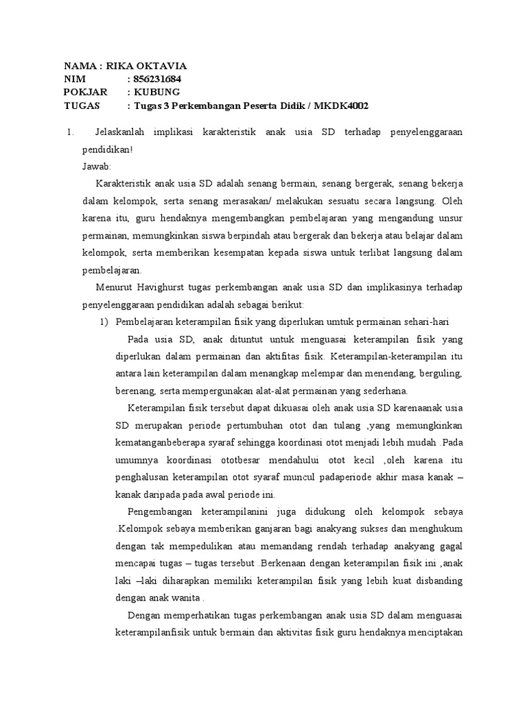 Tugas 3 Perkembangan Peserta Didik | PDF | Karier & Perkembangan