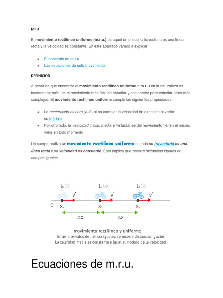 Conceptos y Ecuaciones del MRU | PDF | Aceleración | Velocidad