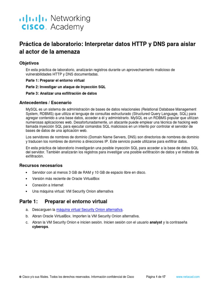 12.4.1.1 Alt Lab - Interpret HTTP and DNS Data To Isolate Threat Actor | PDF | sistema de ...