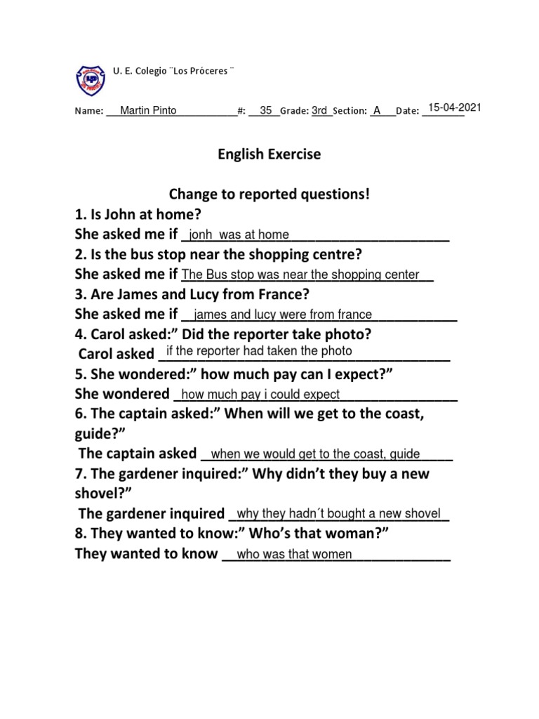 Change To Reported Questions! | PDF