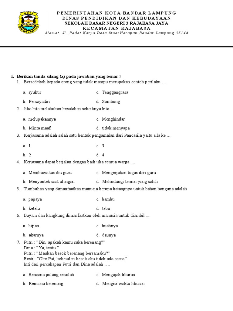 Soal Pas Kls 3 Tema 2 | PDF | Griya & Taman