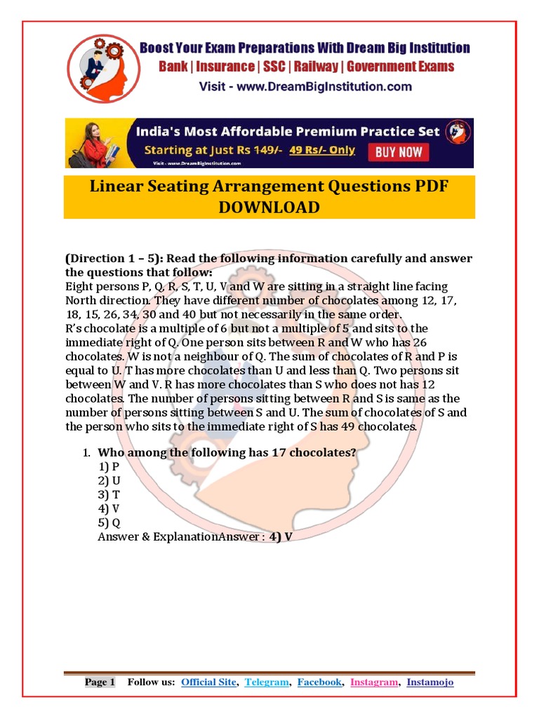 Linear Seating Arrangement Questions PDF DOWNLOAD | PDF