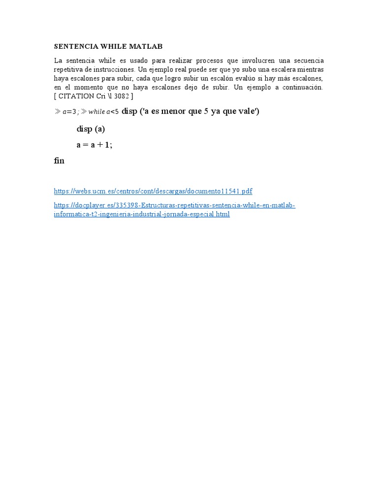 Sentencia While Matlab | PDF