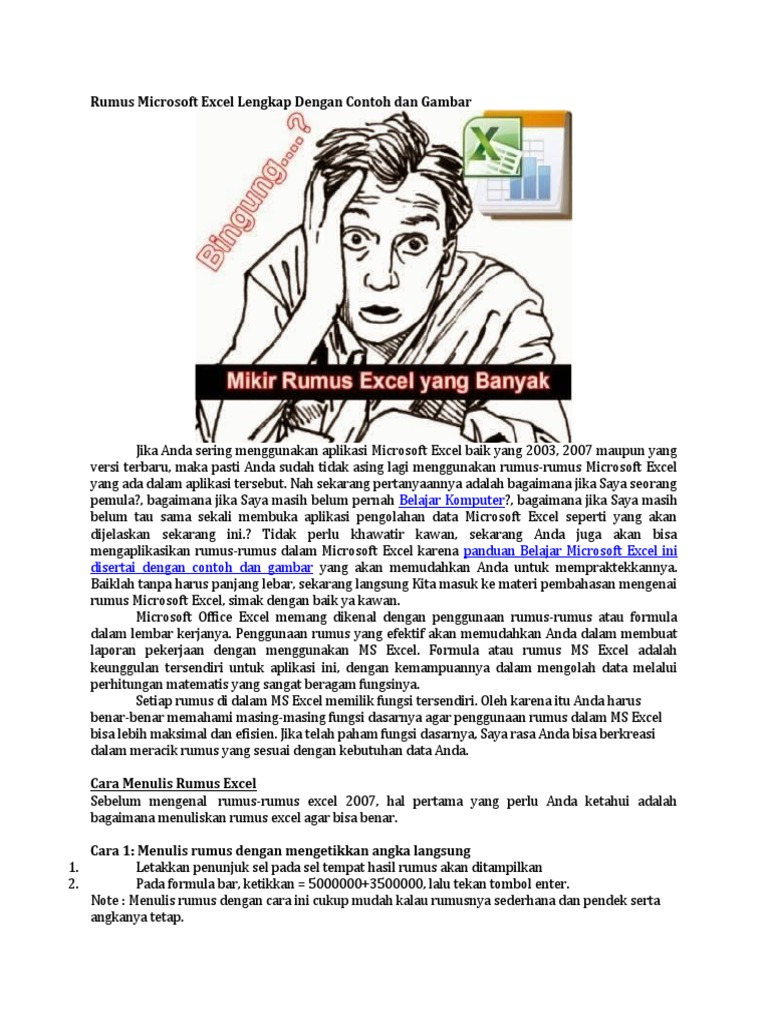Rumus Microsoft Excel Lengkap Dengan Contoh Dan Gambar | PDF
