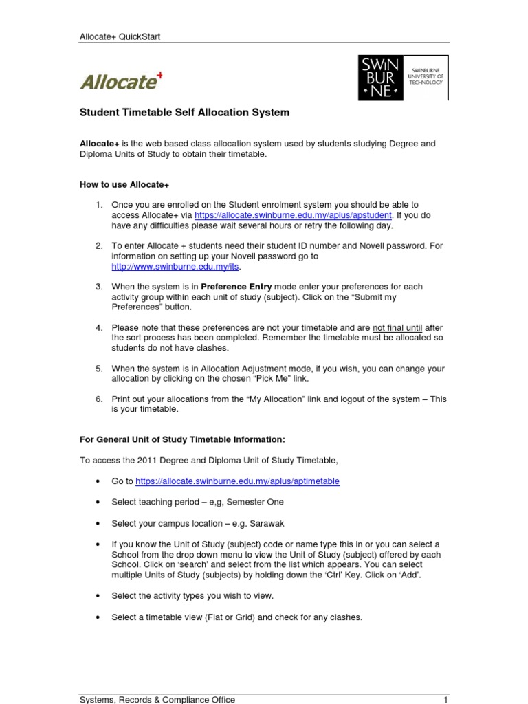 Allocate Plus Quick Start Booklet | PDF | Academic Degree | Computing