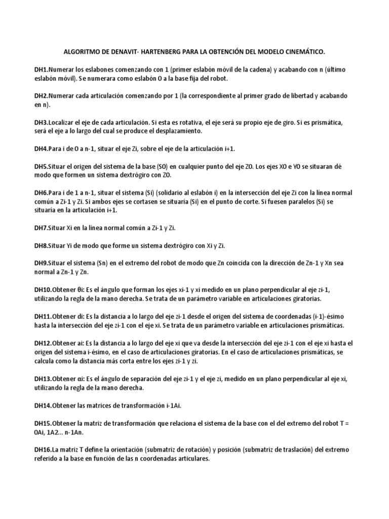 Un Paso A Paso Para Obtener El Modelo Cinemático De Un Robot Mediante El Algoritmo De Denavit 