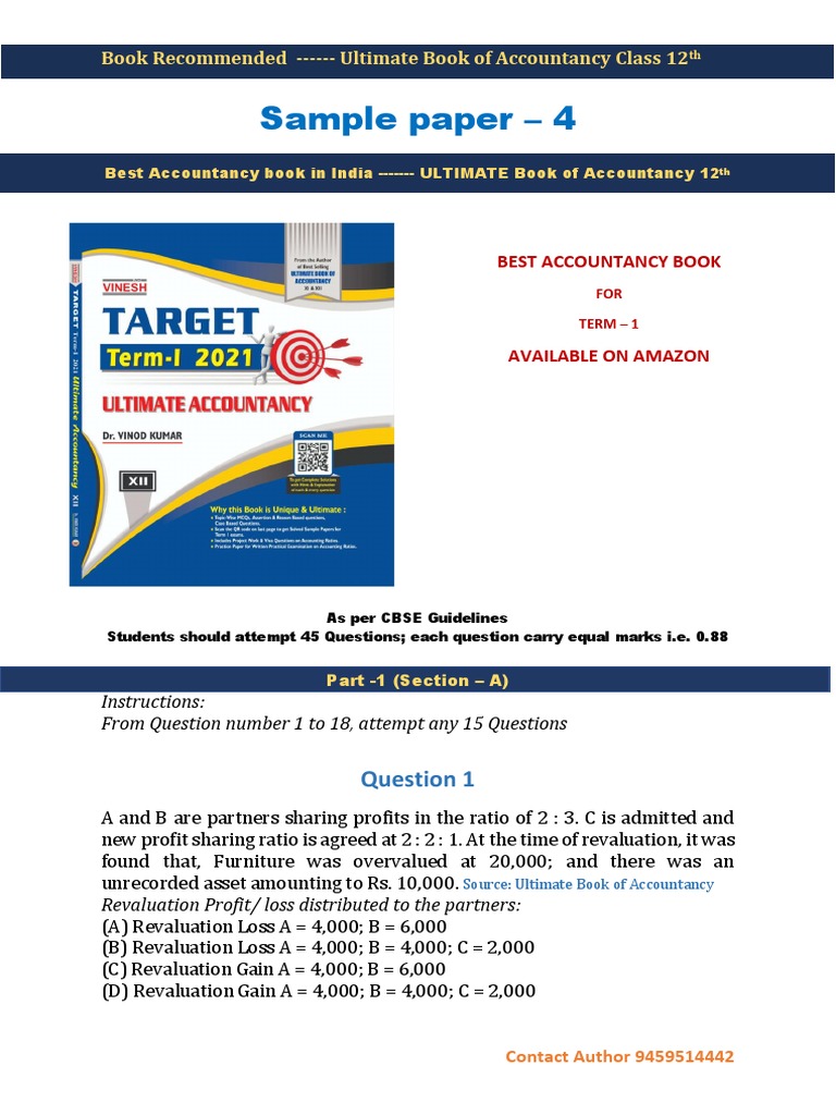 Sample Paper - 4: Book Recommended - Ultimate Book of Accountancy Class ...