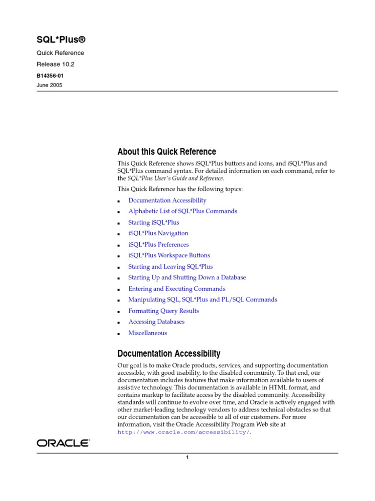 Sql Plus® Quick Reference Release 10 2 Pdf Oracle Database Parameter Computer Programming