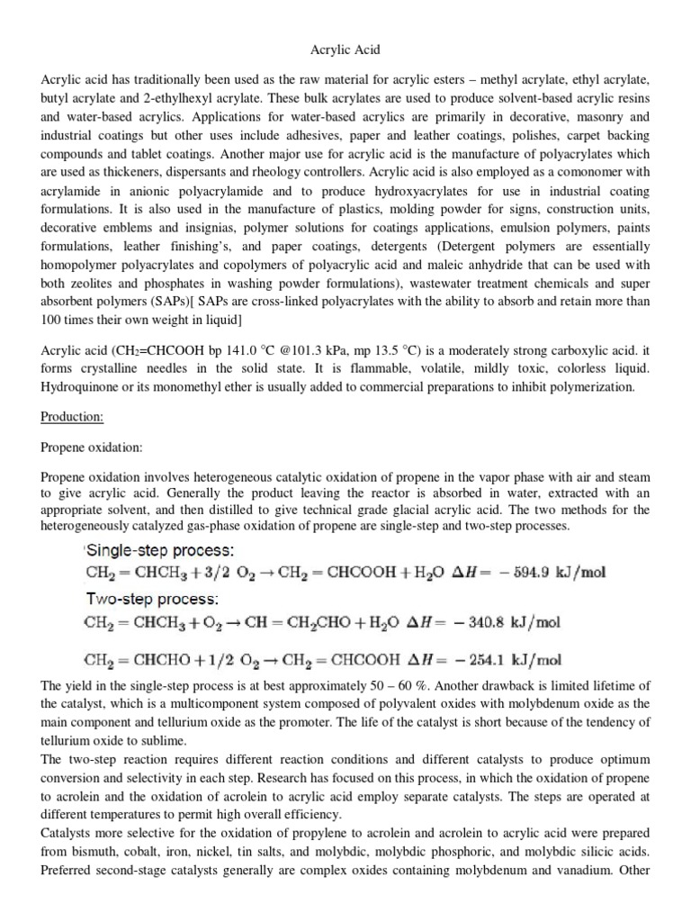 Acrylic Acid | PDF | Catalysis | Distillation