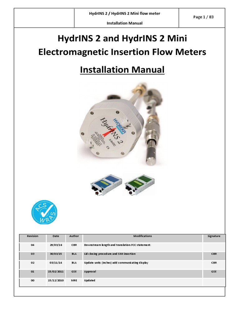 Hydrins 2 and Hydrins 2 Mini Electromagnetic Insertion Flow Meters Installation Manual | PDF ...