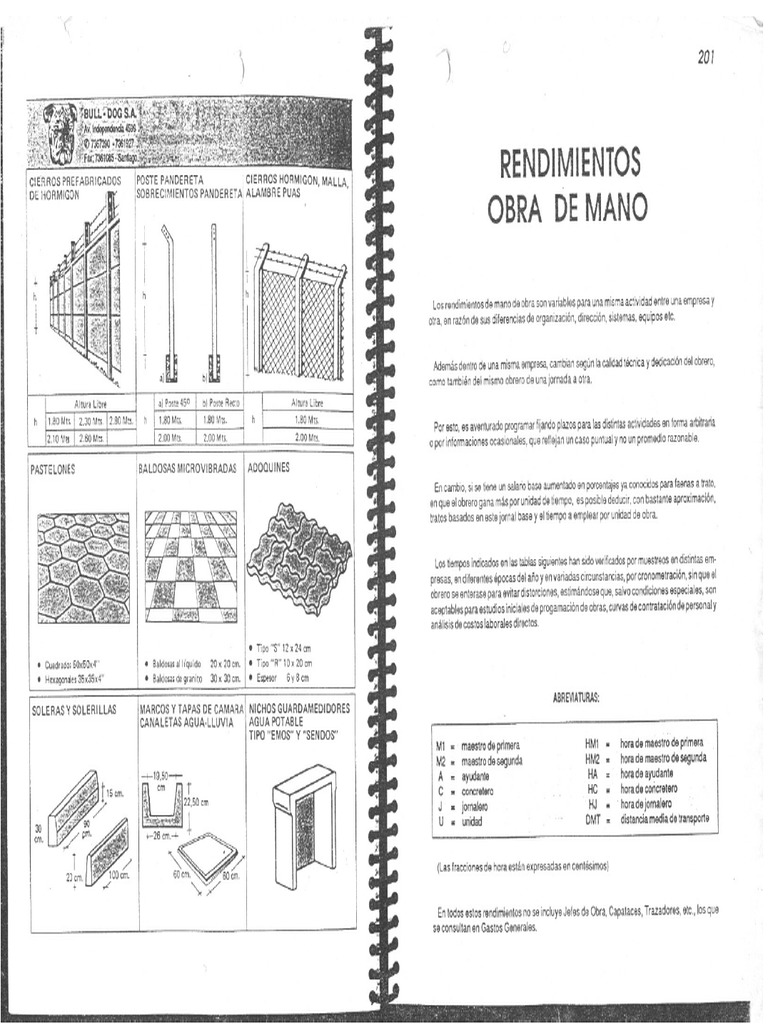 Rendimiento Mano de Obra | PDF