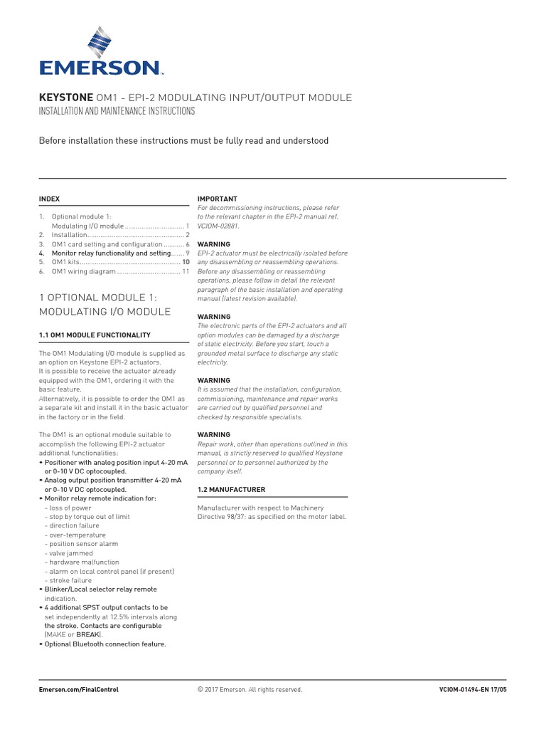 Installation and Maintenance Instructions: Keystone Om1 - Epi-2 ...
