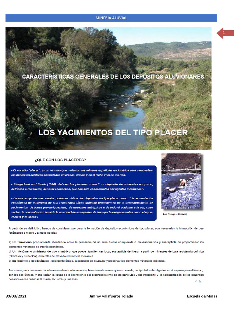 Mineria Aluvial: 30/03/2021 Jimmy Villafuerte Toledo Escuela de Minas | PDF