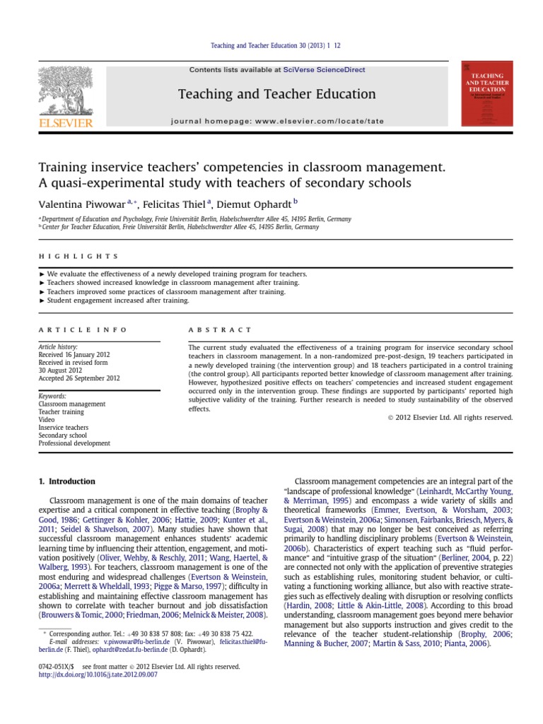 Teaching and Teacher Education: Valentina Piwowar, Felicitas Thiel ...