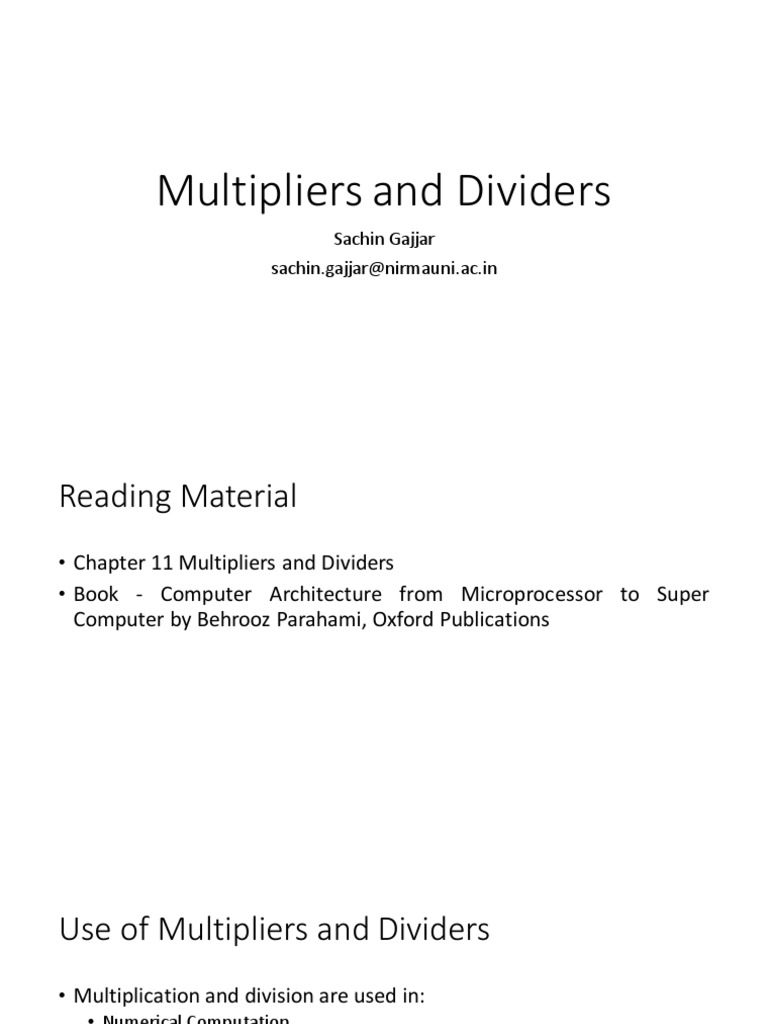 Multipliers and Dividers | PDF | Division (Mathematics) | Multiplication