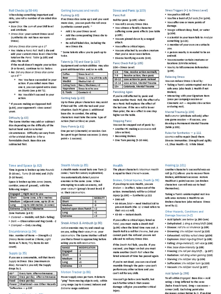 Alien RPG Rules Summary | PDF | Firearms