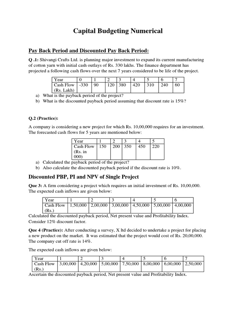 Capital Budgeting Questions - UE - FM | PDF | Net Present Value ...