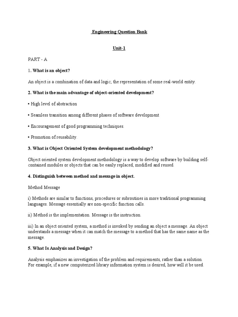 Engineering Question Bank for Object-Oriented Concepts | PDF ...