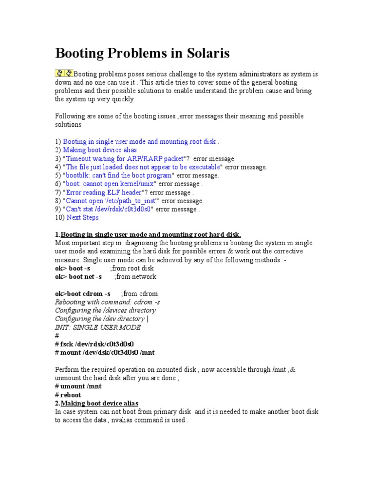 Solaris Booting Problem Solutions | PDF | Booting | Computer File