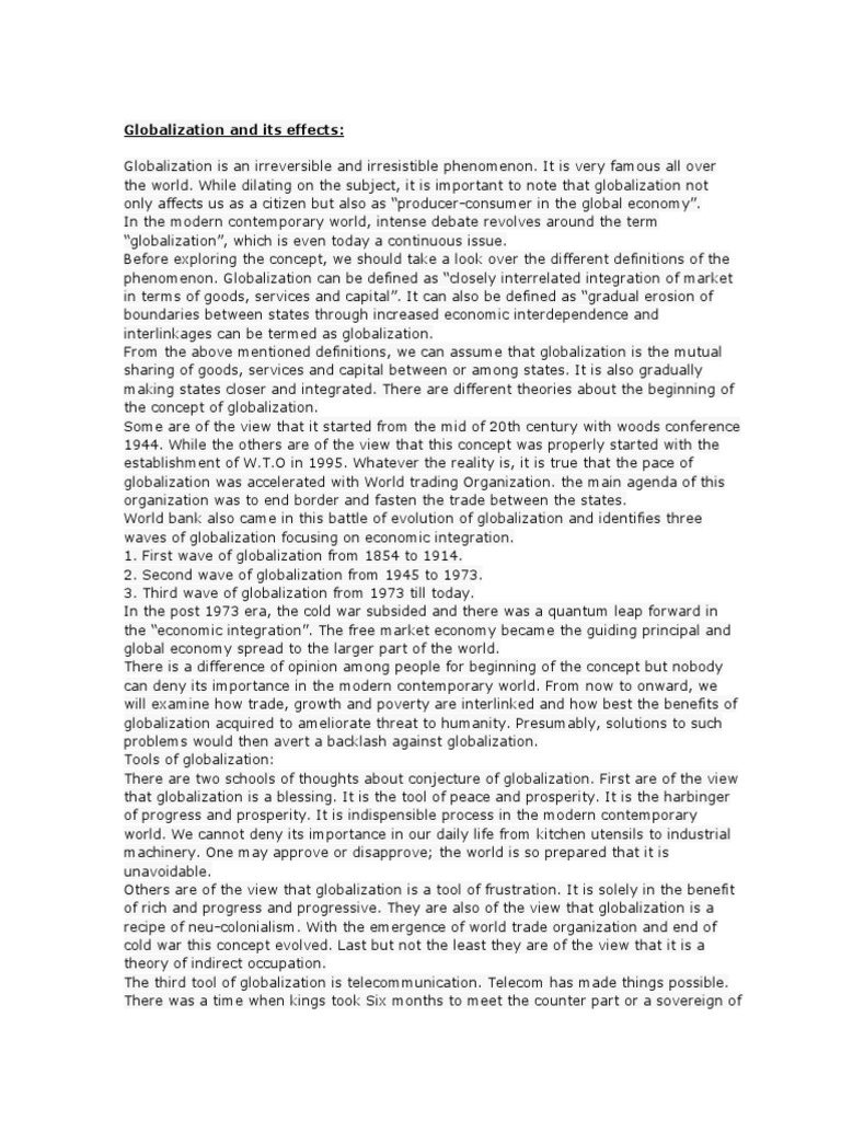 Essay Globalization and Its Effects Assignment | PDF | Poverty ...