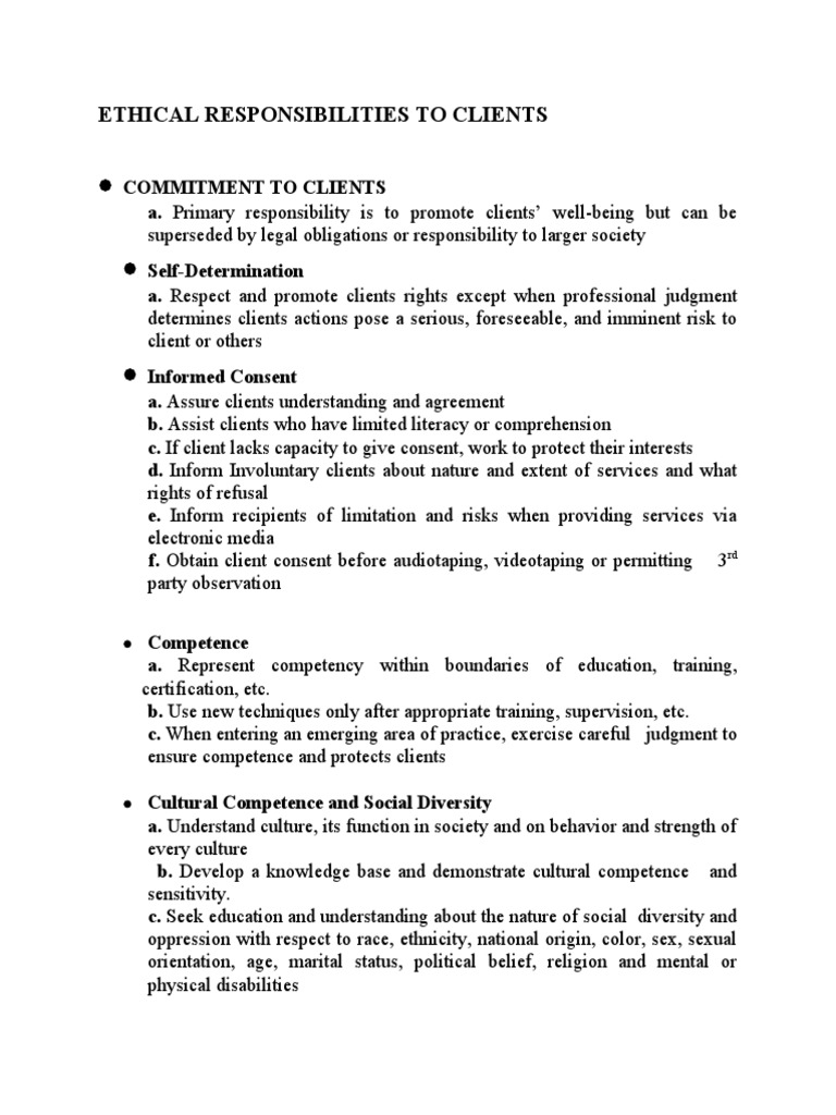 Ethical Responsibilities To Clients | PDF | Confidentiality | Social Work