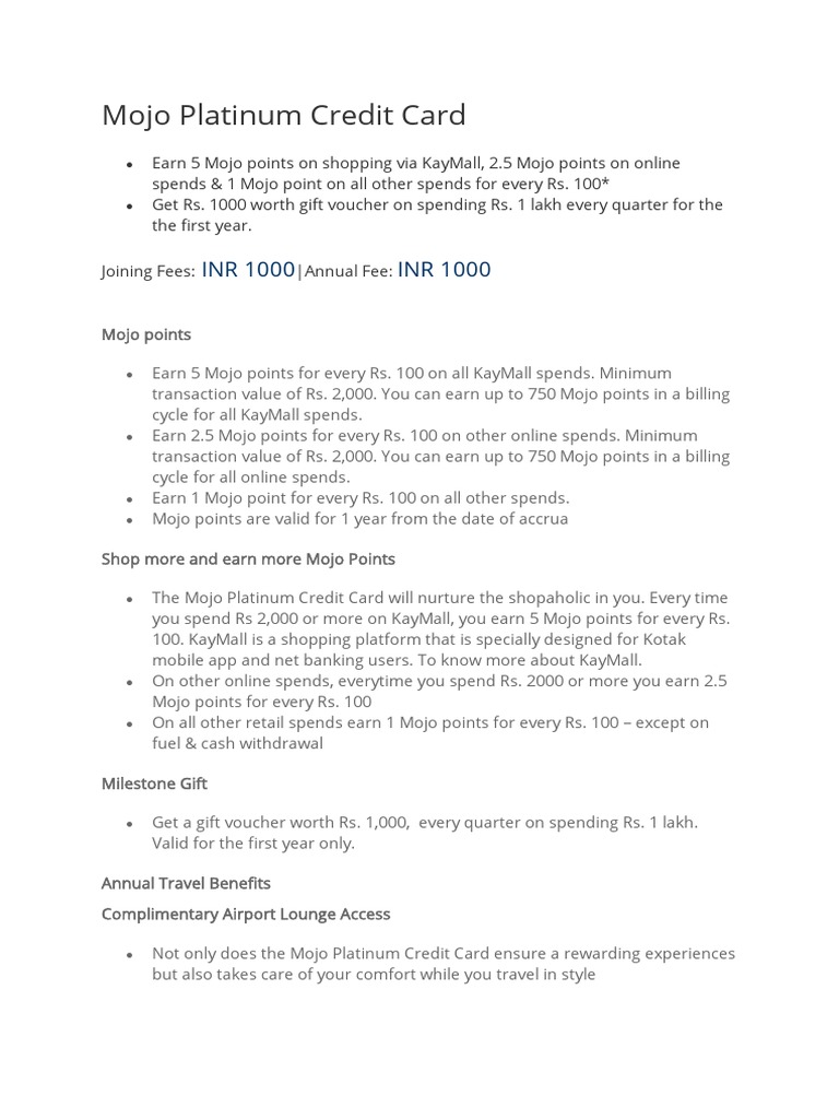 Mojo Credit Card | PDF | Fee | Credit Card