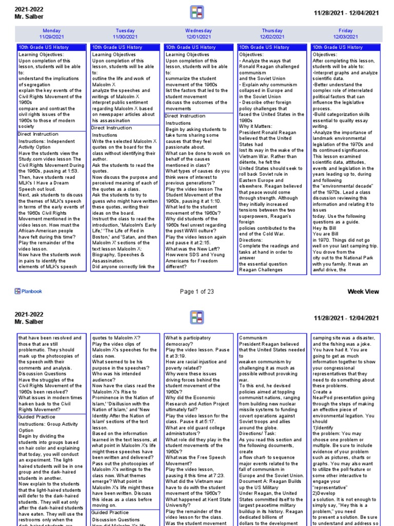 10th Grade US History Lesson Plans Q2 Week 7 | PDF | Mikhail Gorbachev ...