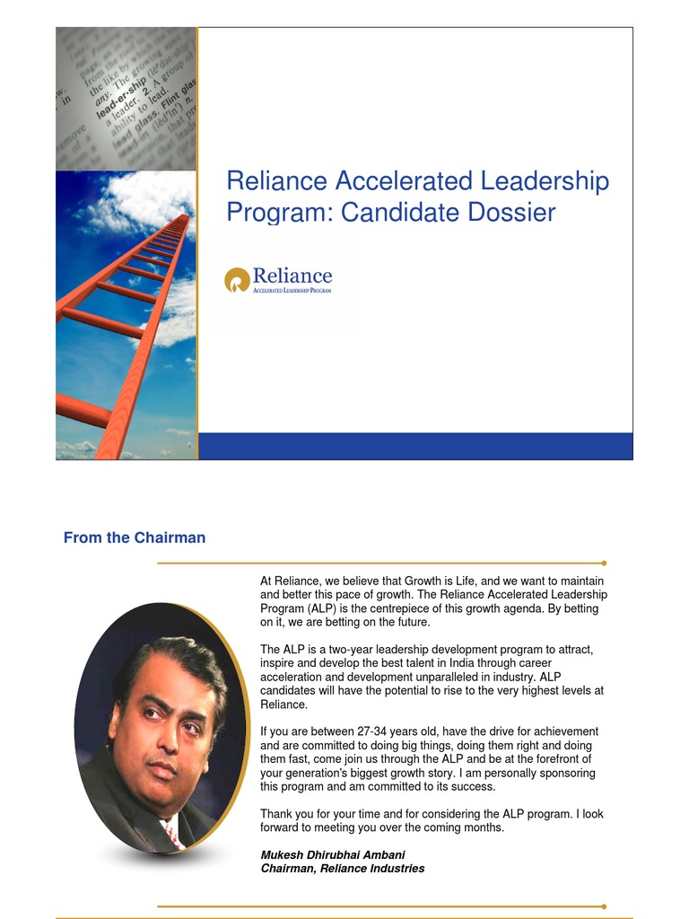 Reliance Accelerated Leadership Program: Candidate Dossier | PDF ...