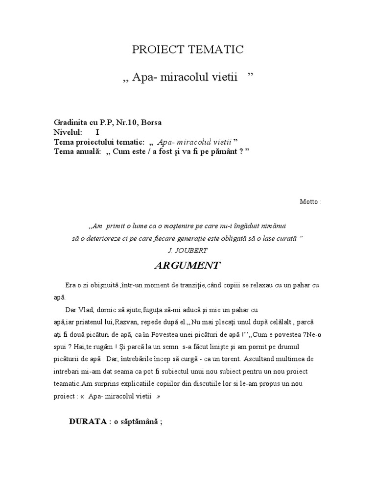 Proiect Tematic Apa | PDF