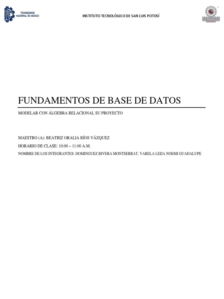 T3-U5 Modelar Con Álgebra Relacional Su Proyecto - EuipoD | PDF | Bases de datos | Modelo relacional