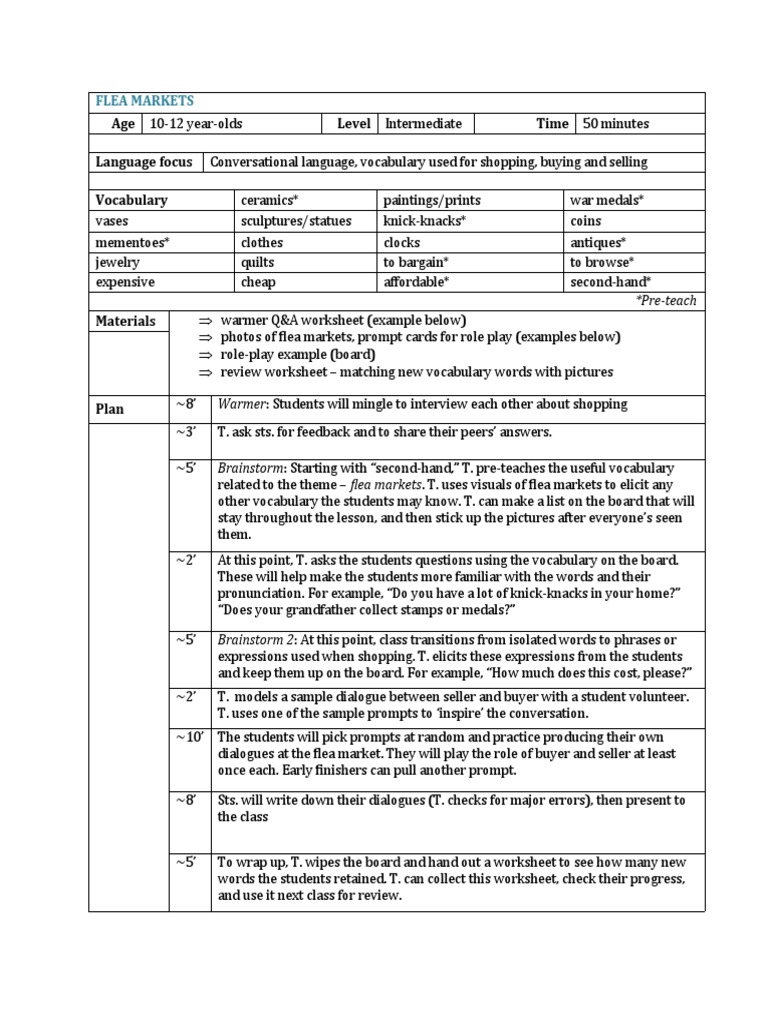 Teaching Vocabulary for Flea Markets | PDF | Vocabulary