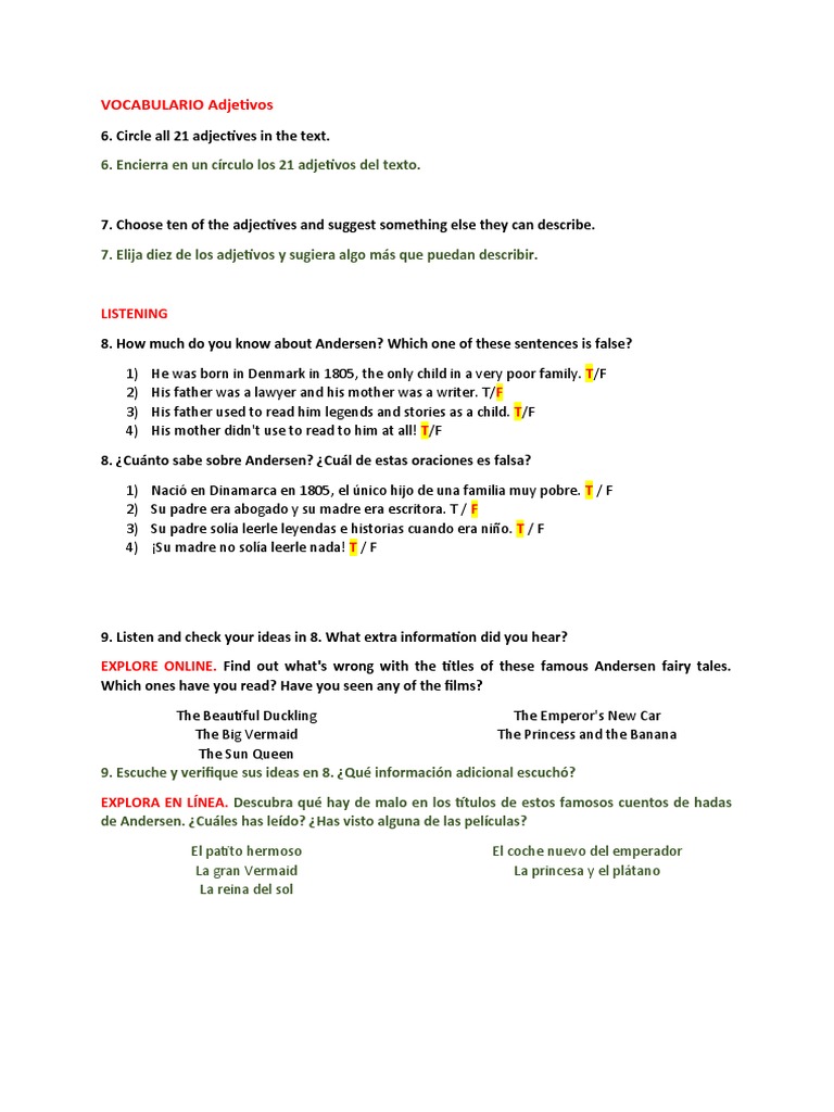 VOCABULARIO Adjetivos: Listening | PDF | Legendary Creatures ...