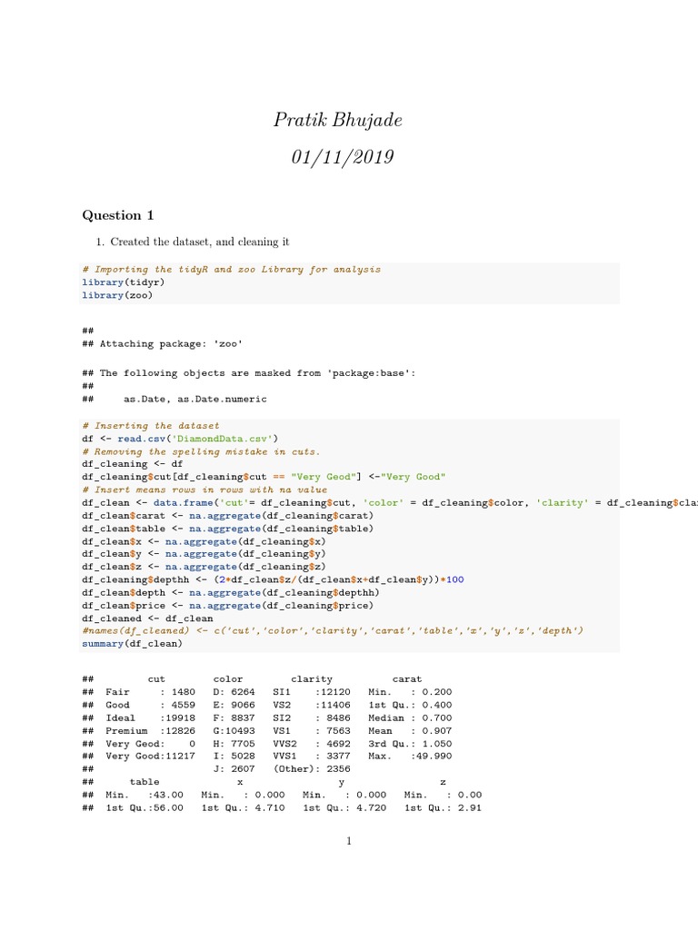 Diamond Dataset Output | PDF | Correlation And Dependence | Skewness