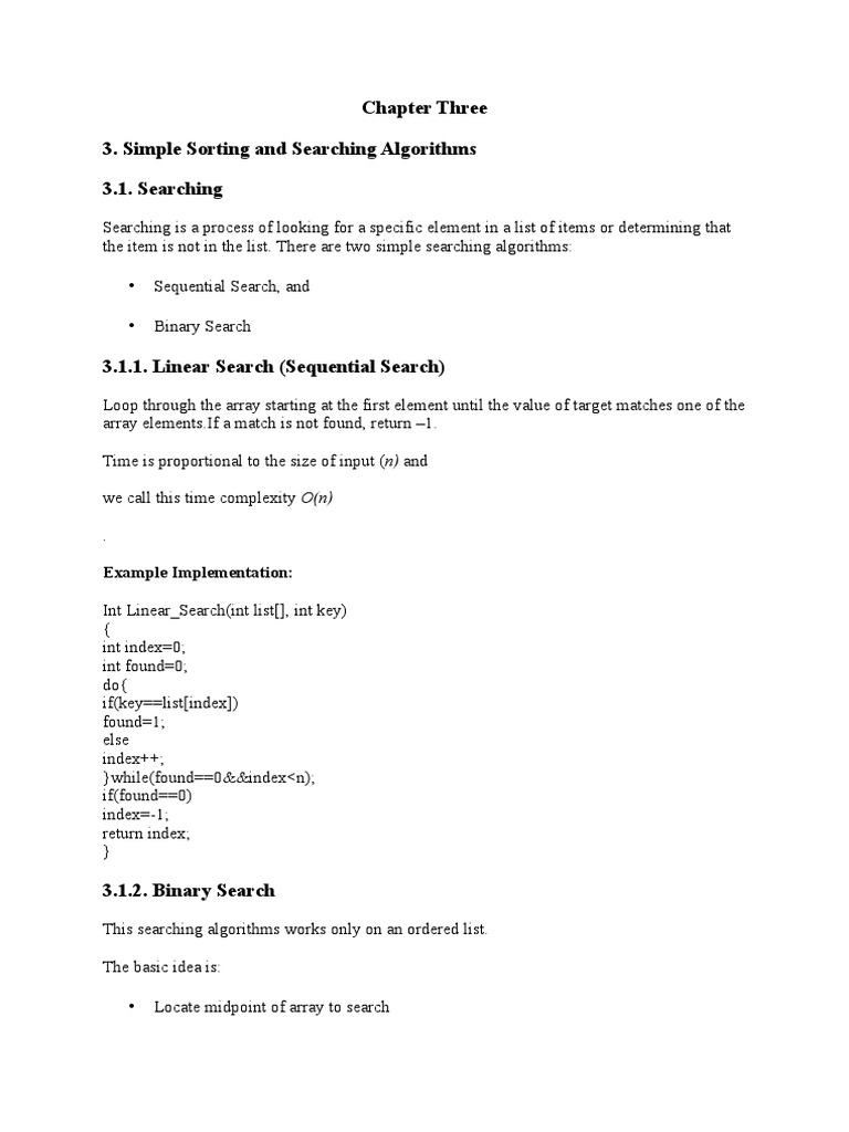 Chapter Three 3. Simple Sorting and Searching Algorithms 3.1. Searching ... Chapter Three 3. Simple Sorting and Searching Algorithms 3.1. Searching ...