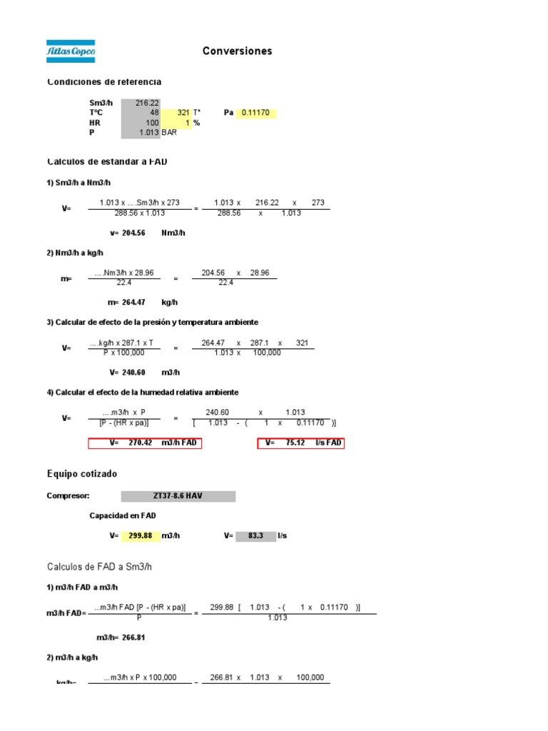 Calculo Compresor Atlas Copco | PDF | Ramas de la termodinámica | Cantidad
