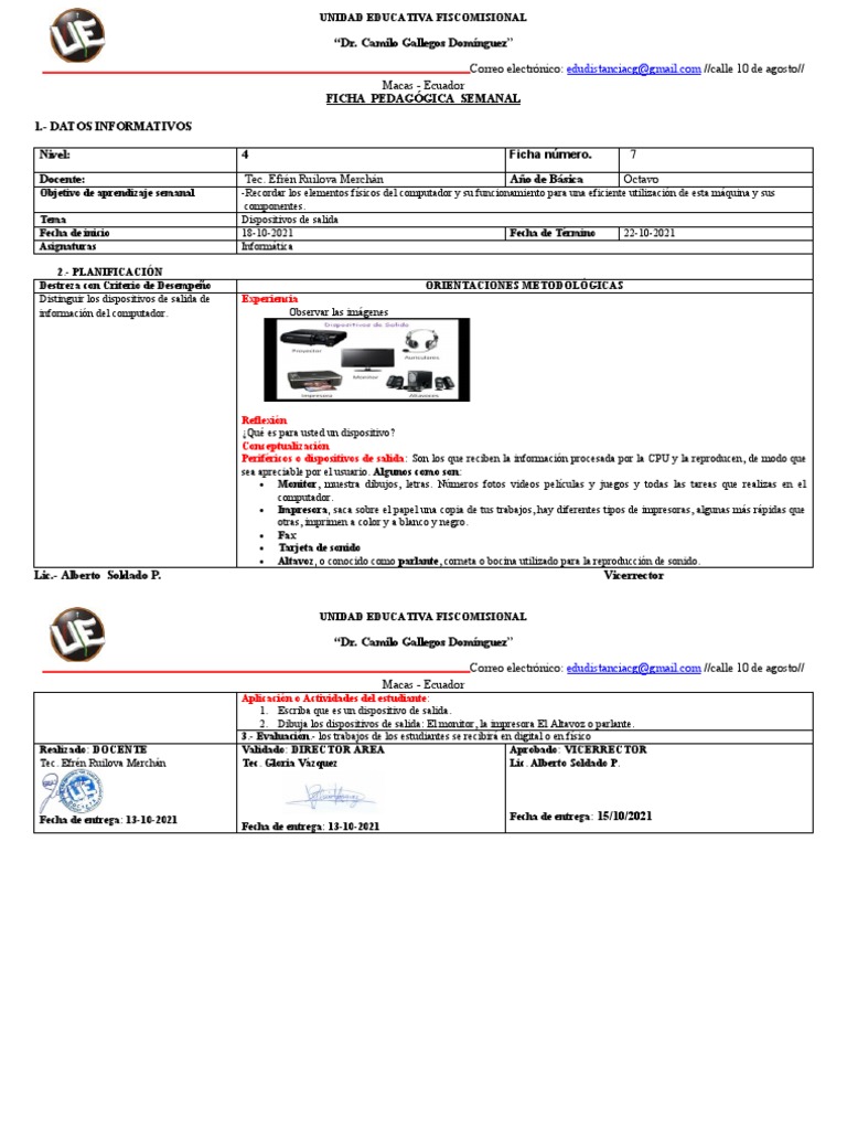 Ficha Semana 7 Informatica 8vo Egb-Efren | PDF | Periférico | Hardware de la computadora