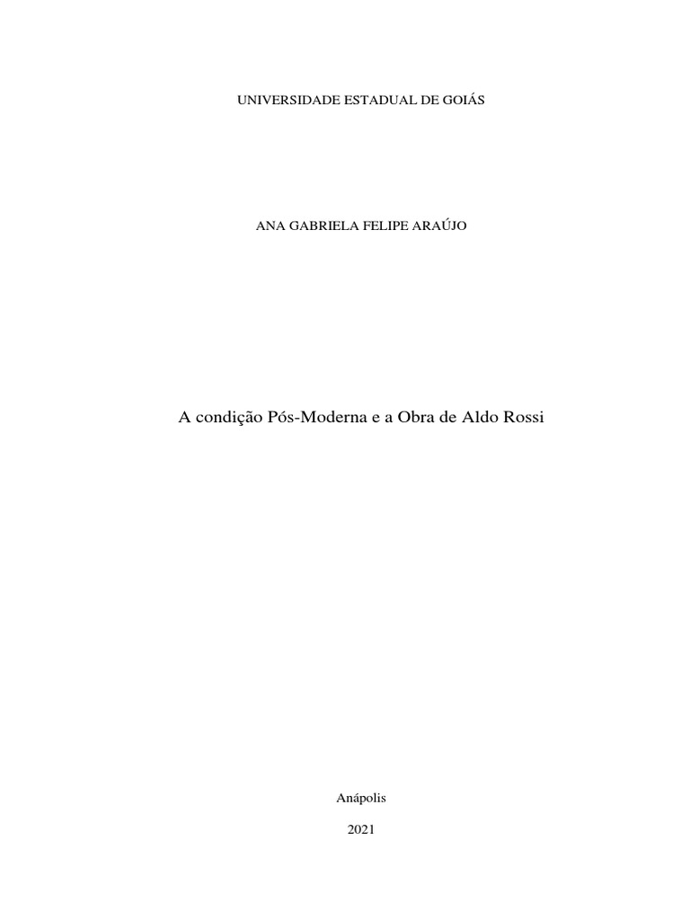 A Condição Pós-Moderna e A Obra de Aldo Rossi | PDF | Pós-modernismo ...