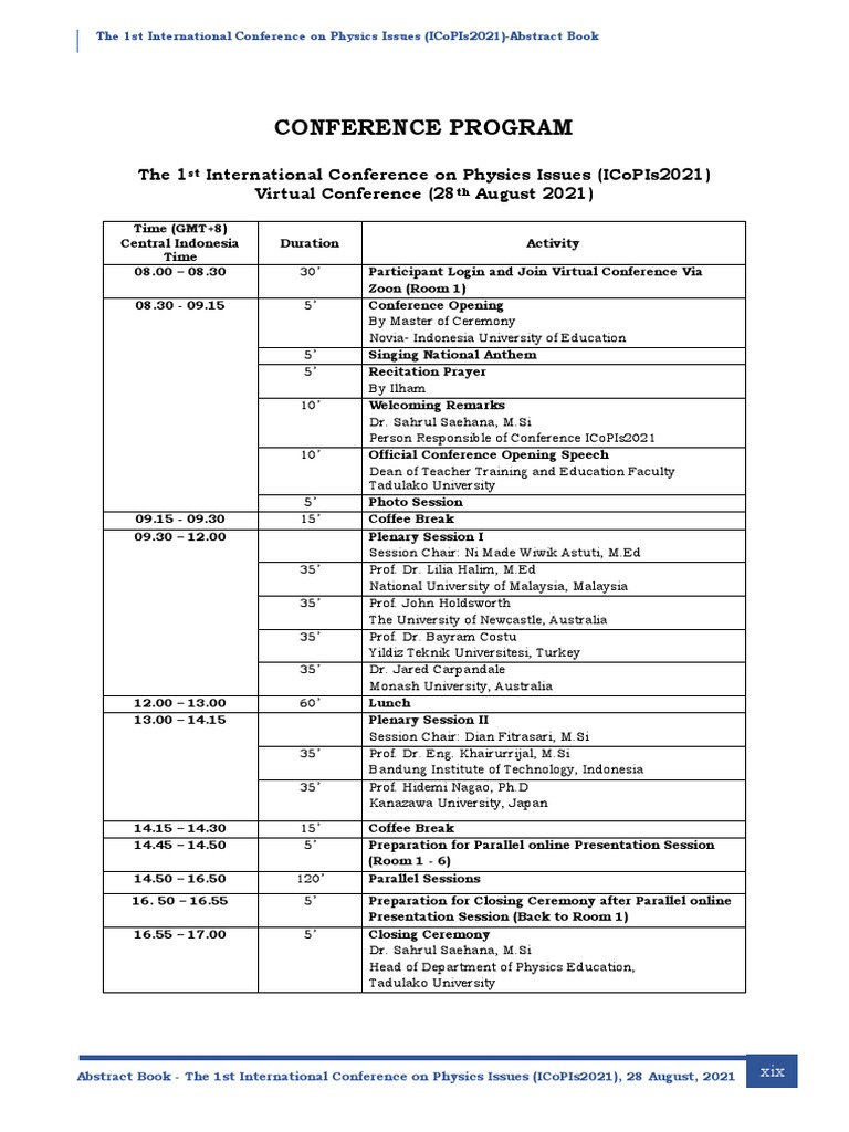 Conference Program: The 1 International Conference On Physics Issues ...